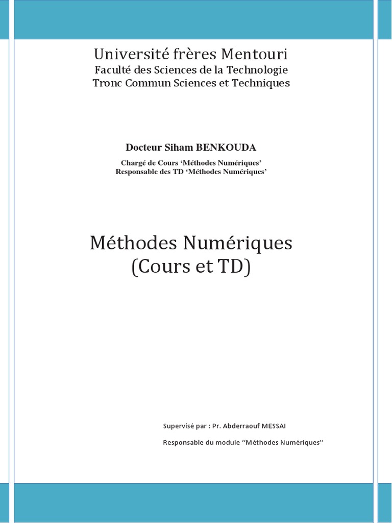 Livre Cours TD Corrigés MNA | PDF