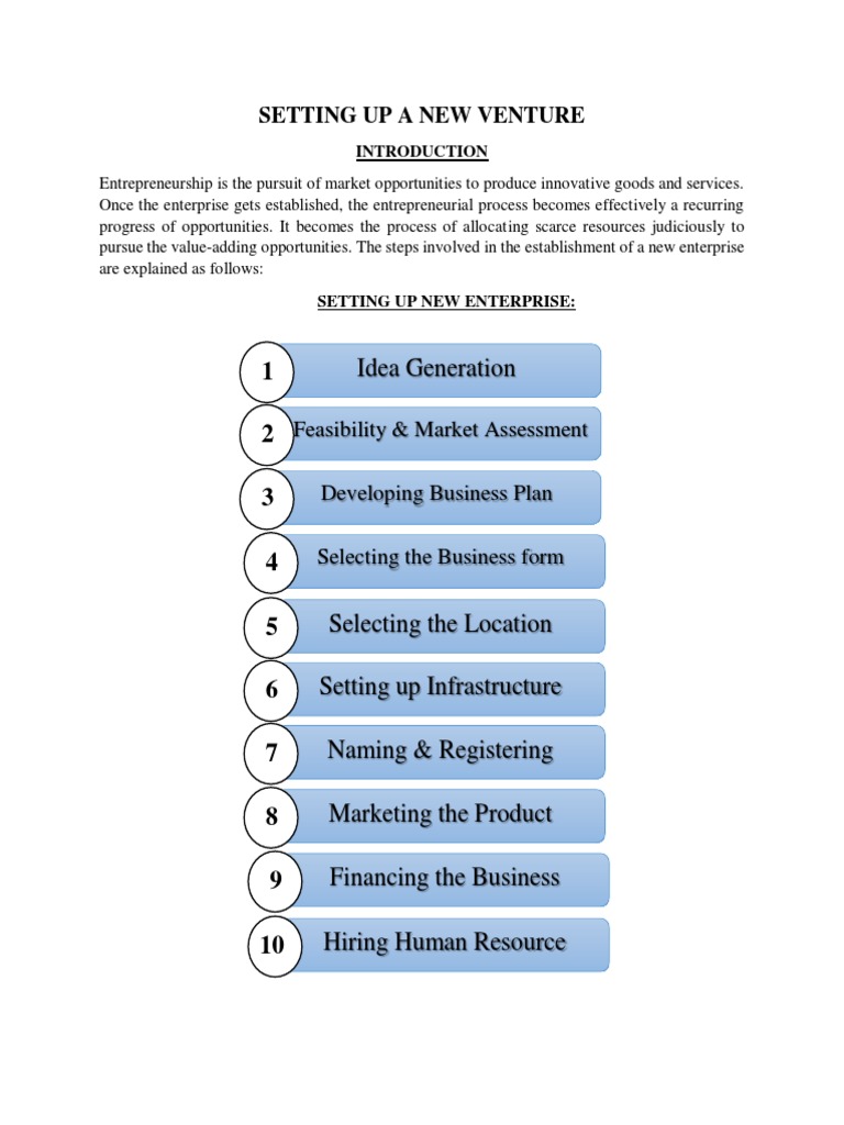 Setting Up a New Venture: 10 Steps | PDF | Market Analysis ...