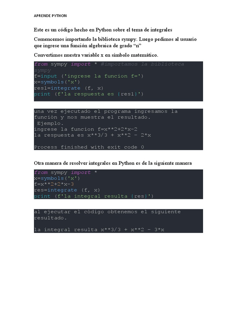 Integrales en Python con SymPy | PDF | Métodos y materiales de ...