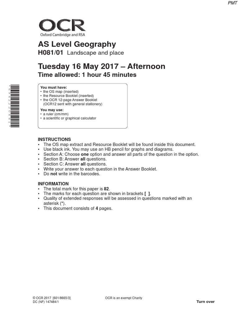 June 2017 QP - Component 1 OCR Geography AS-Level | PDF | Physical ...
