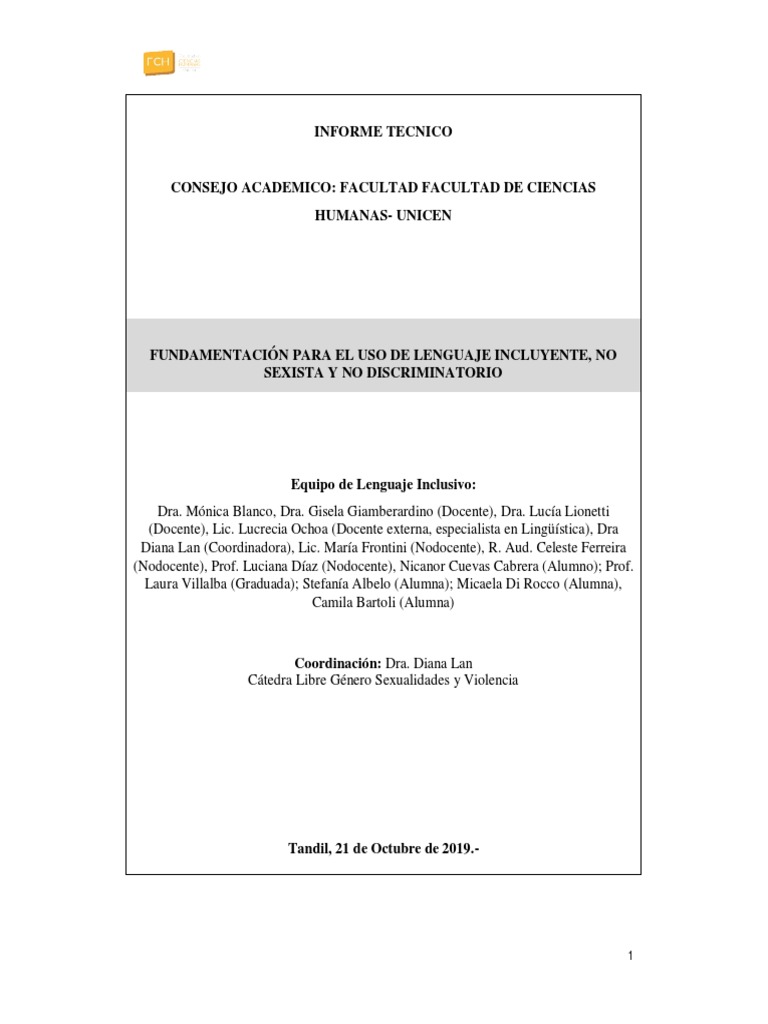 Informe Lenguaje Inclusivo - UNICEN | PDF | Género gramatical | Identidad de género