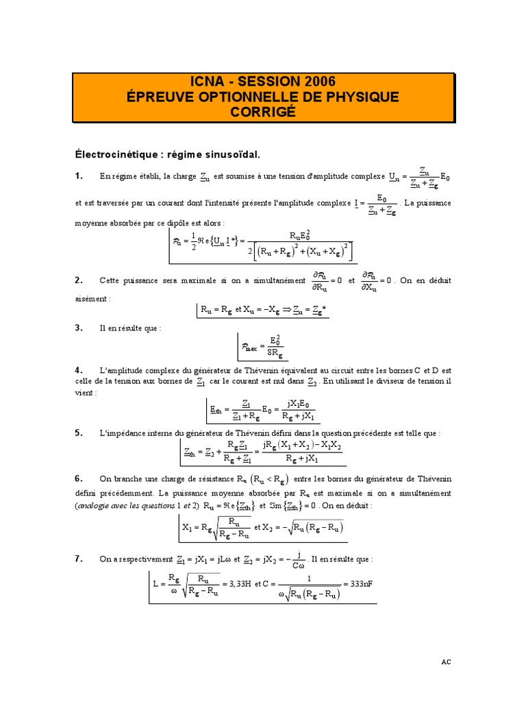 ICNA 2006 Opt Phys Corrige | PDF | Tension électrique | Condensateur