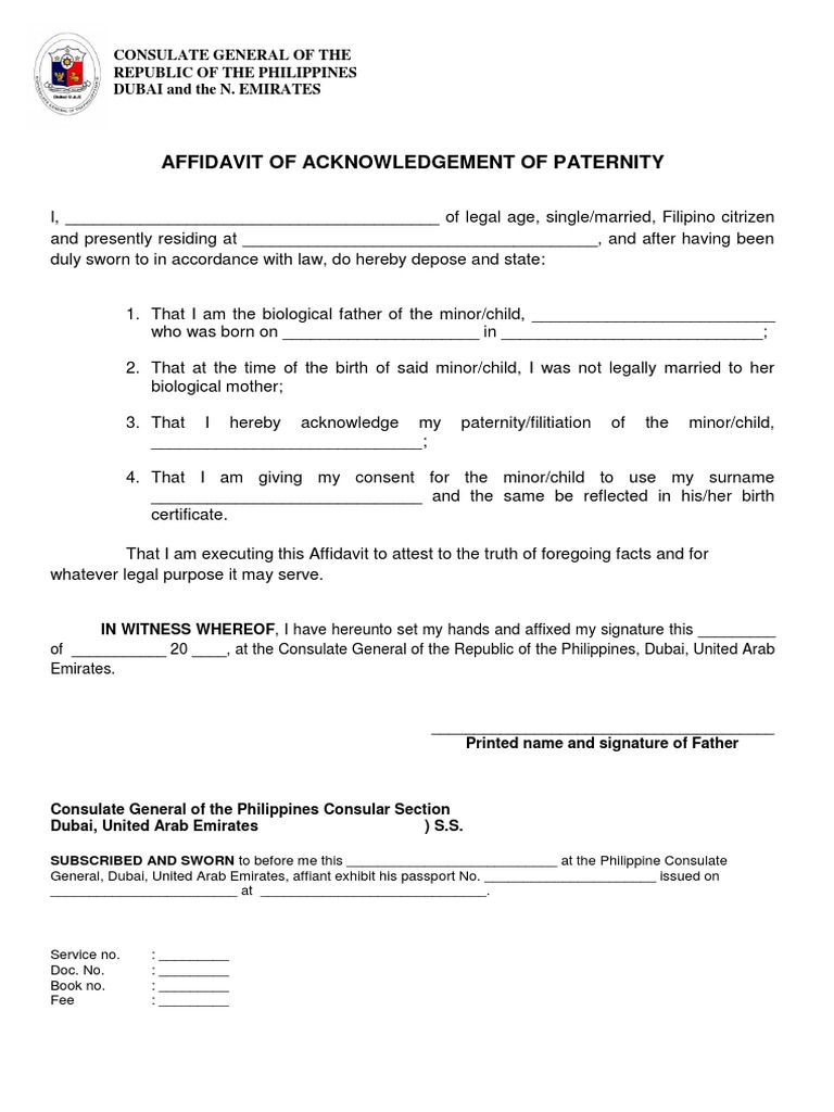 Affidavit of Acknowledgement of Paternity | PDF