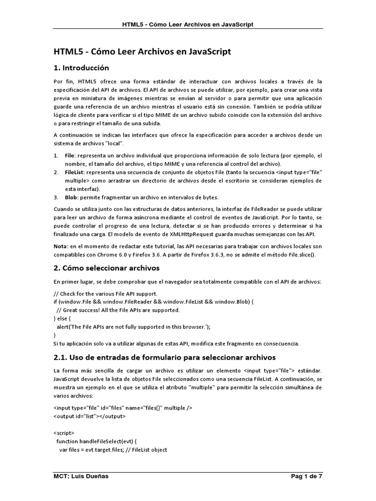 HTML5 - Cómo Leer Archivos en JavaScript | PDF | Script Java | Archivo de computadora