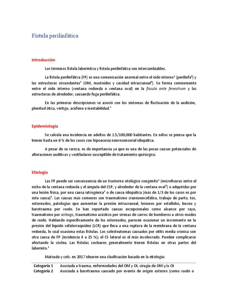 Fístula Perilinfática: Causas y Tratamiento | PDF ...