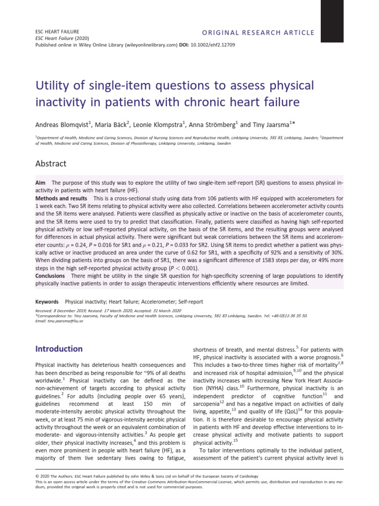 Blomqvist-2020-Utility of Single Item Question | PDF | Receiver ...