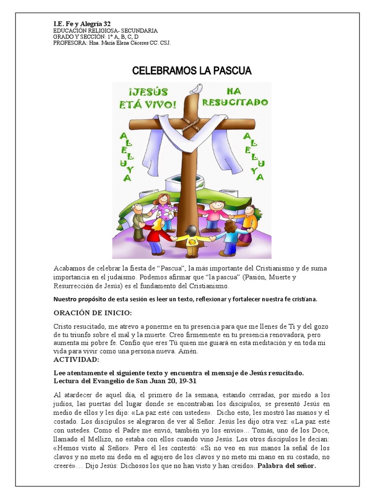 Activida N°3 - Religión 1° | PDF | La resurrección de Jesús | Pascua de ...