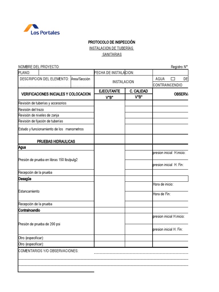 03-4. Protocolo - Instalación Tubería Sanitarias | PDF