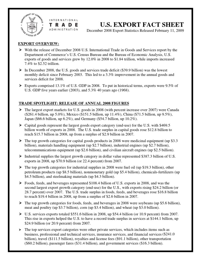 Export-Factsheet 021109 | PDF | Balance Of Trade | The United States