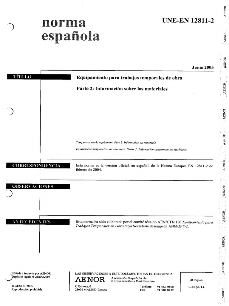 Une en 12811 2 2005 Equipamiento Trabajos Temporales Informacion Sobre ...
