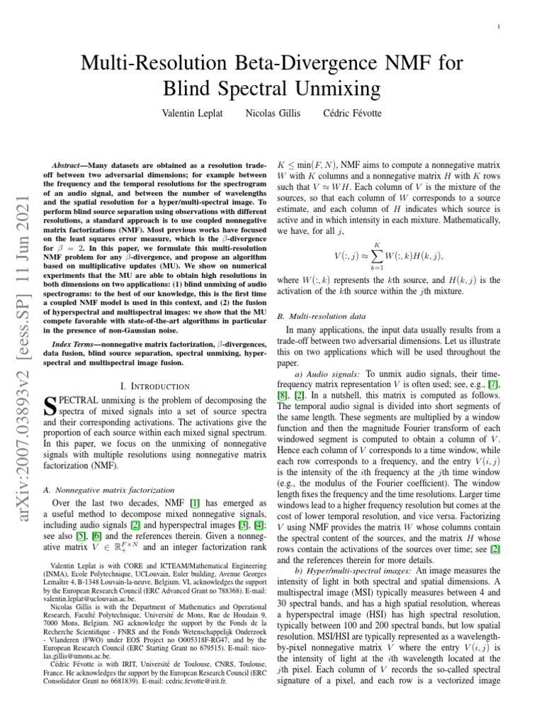 Multi-Resolution Beta-Divergence NMF For Blind Spectral Unmixing | PDF ...