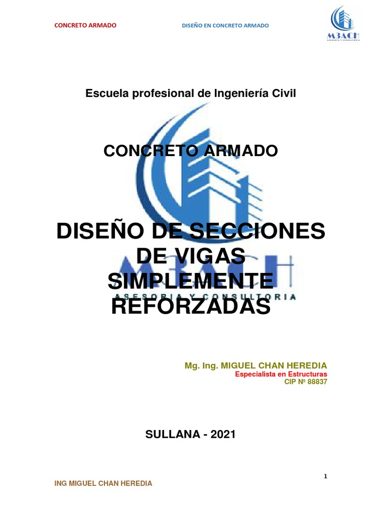 Diseño De Secciones De Vigas Simplemente Reforzadas De Concreto Armado