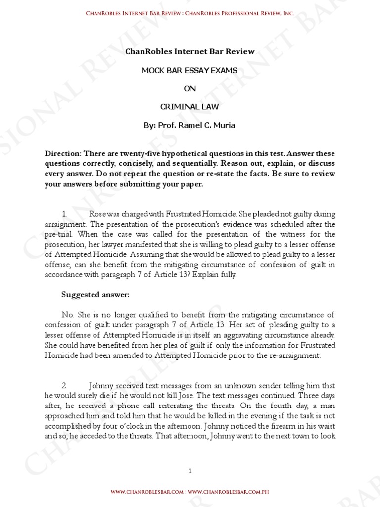 Criminal Law Mock Bar Exam Guide | PDF | Plea | Fraud