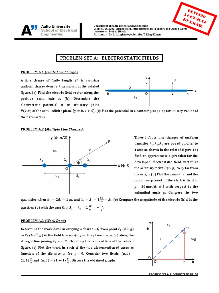 Problem Set A: Electrostatic Fields | PDF | Electric Field | Electrostatics