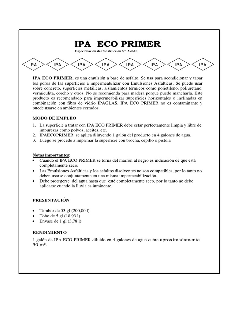 A-2-10 Ficha-Tecnica-Ipa-Eco-Primer | PDF | Sustancias químicas | Agua