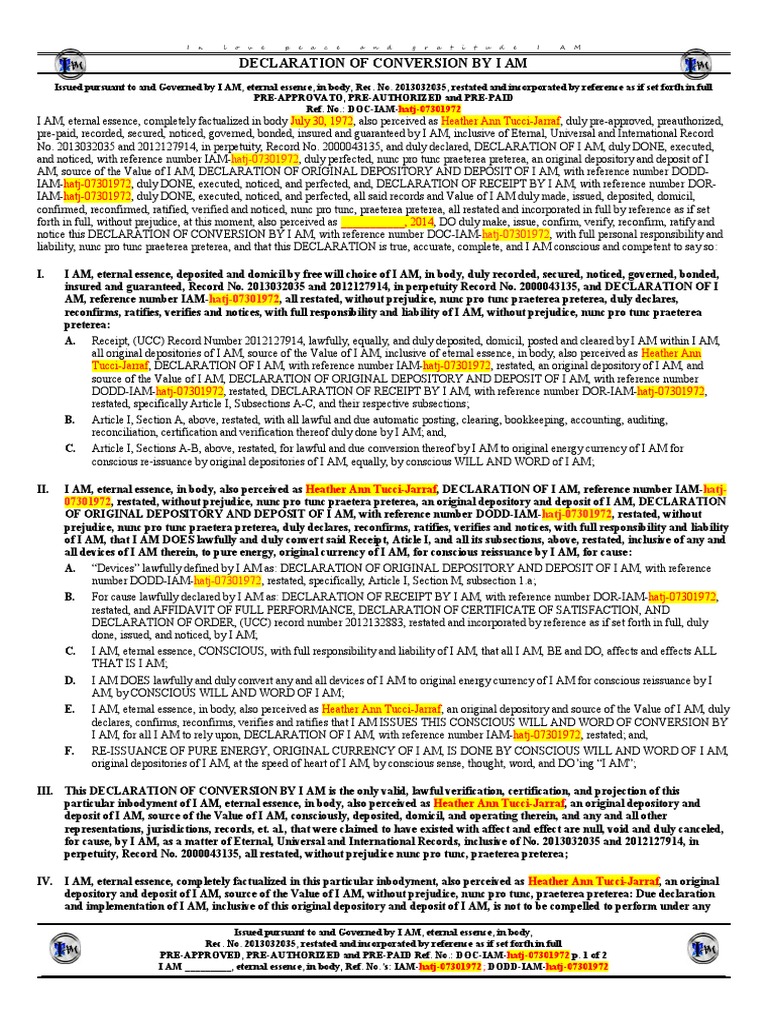 Declaration of Conversion by I AM | PDF | Private Law | Common Law