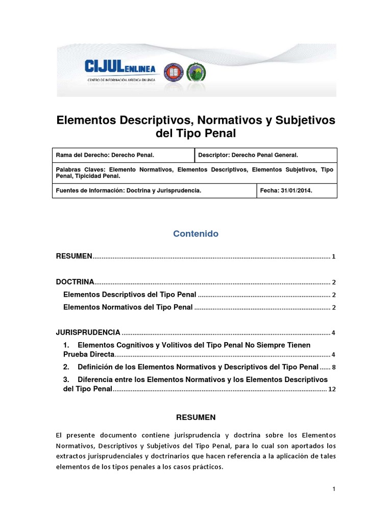 Elementos Descriptivos, Normativos y Subjetivos Del Tipo Penal | PDF ...