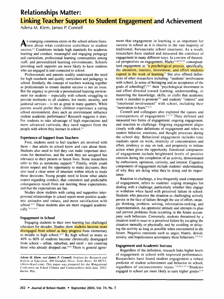 Linking Teacher Support To Student Engagement and Achievement | PDF ...