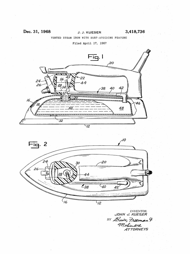 US3418736 Vented Steam Iron | PDF | Steam | Water Heating