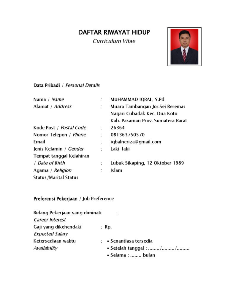 Contoh CV Kosong Doc Versi2s | PDF