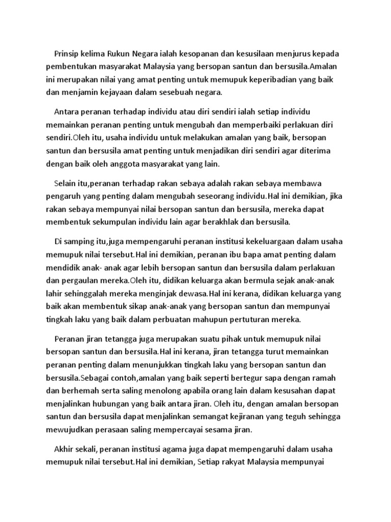 Prinsip Kelima Rukun Negara Ialah Kesopanan Dan Kesusilaan Menjurus ... Prinsip Kelima Rukun Negara Ialah Kesopanan Dan Kesusilaan Menjurus ...
