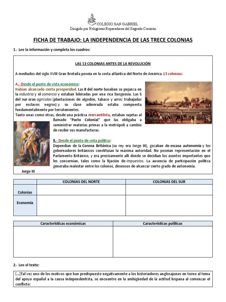 La Independencia de Las Trece Colonias 3ero | PDF | Trece colonias | Declaración de ...