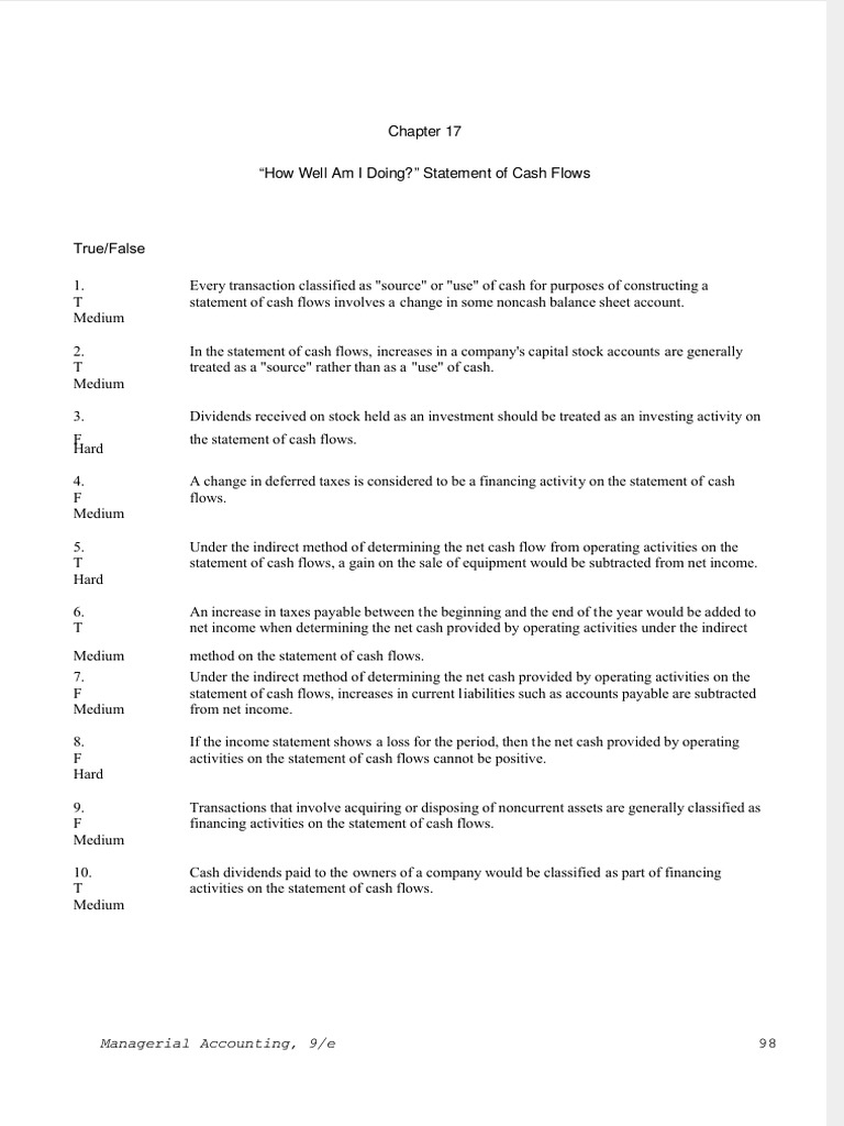 ch17 Cash Flow | PDF | Cash Flow Statement | Cost Of Goods Sold