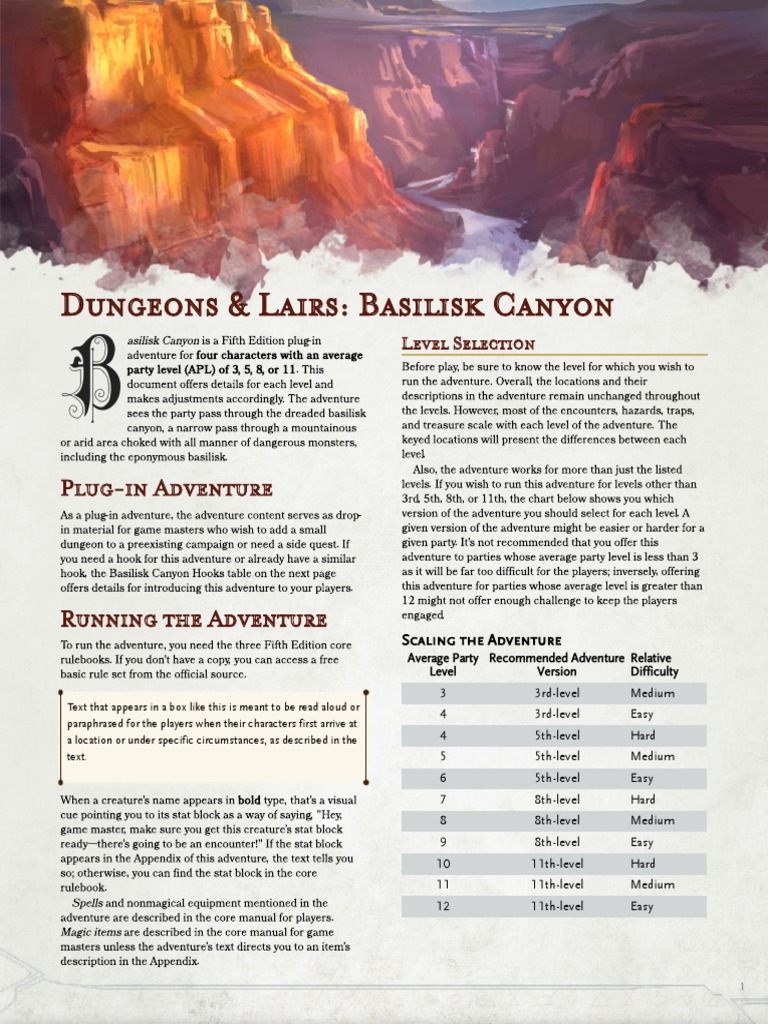DMDave - Dungeons & Lairs - Basilisk Canyon | PDF | Wound | Desert