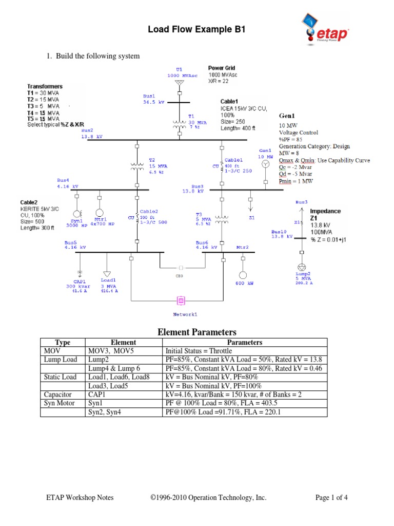 Load Flow Example B1: 1. Build The Following System | PDF