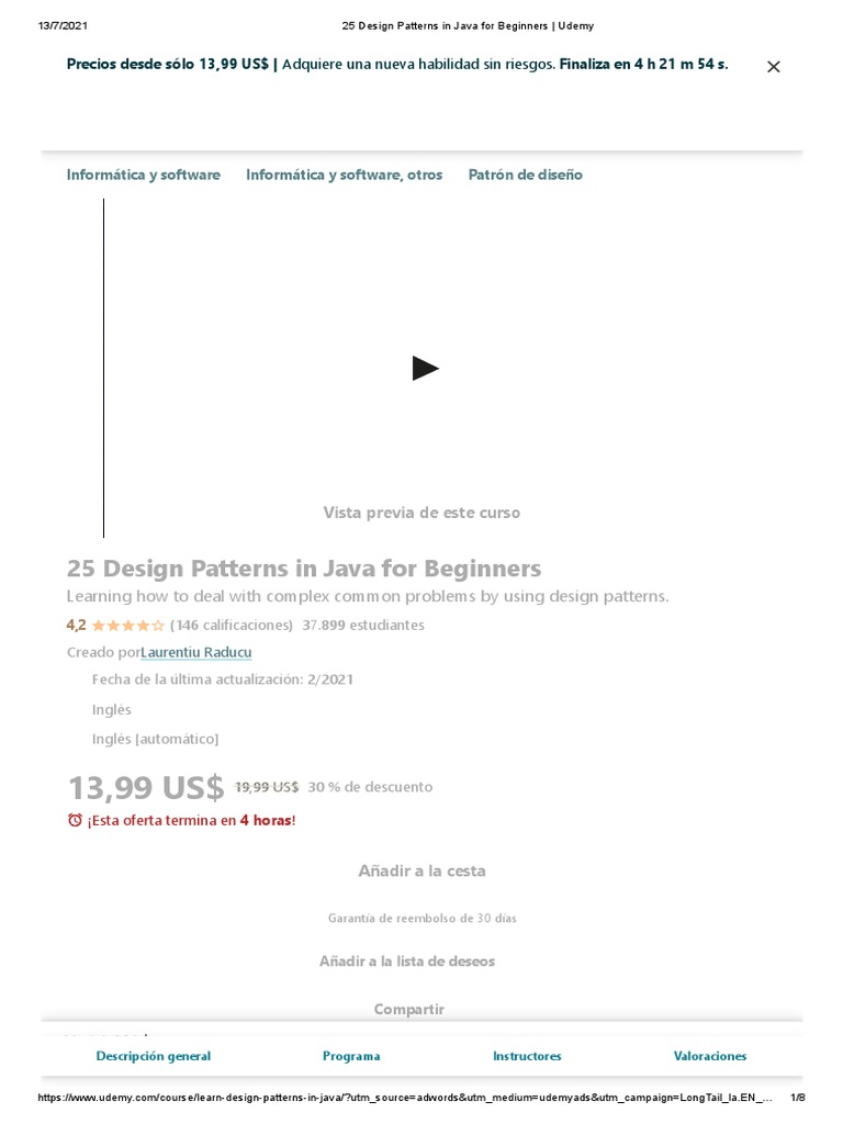 25 Design Patterns in Java For Beginners - Udemy | PDF
