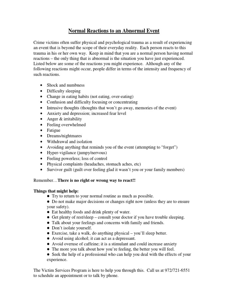 Normal Reactions To An Abnormal Event: Things That Might Help | PDF