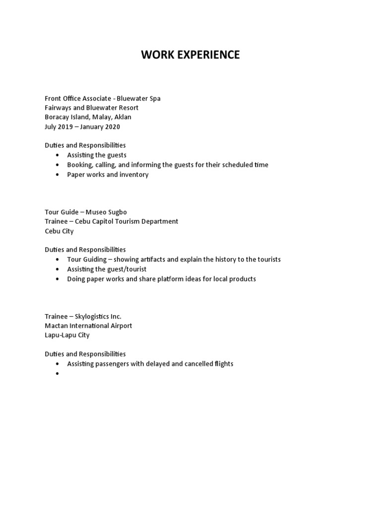 Work Experience | PDF | Foreign Language Studies