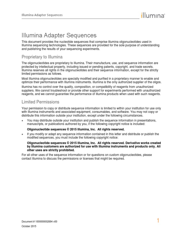 Illumina Adapter Sequences | PDF | Dna Sequencing | Oligonucleotide