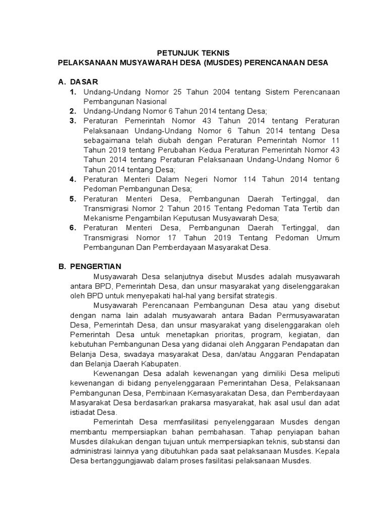 Petunjuk Teknis Pelaksanaan Musyawarah Desa | PDF