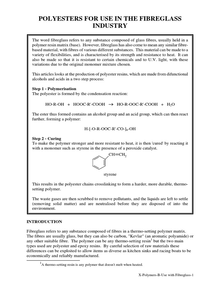 Polyesters For Use in The Fibreglass Industry: Step 1 - Polymerisation ...