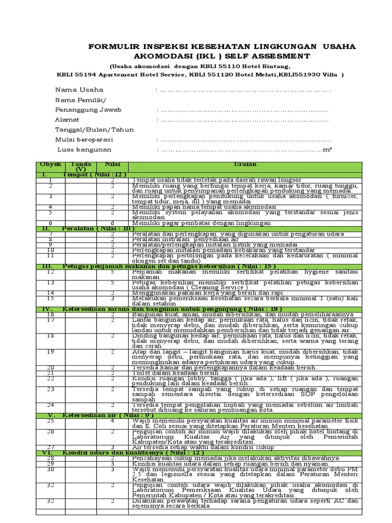 Formulir IKL Usaha Akomodasi | PDF