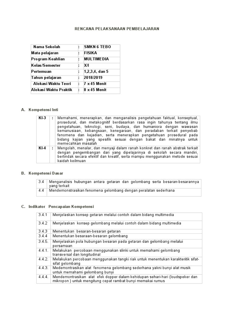 RPP Getaran Gelombang Kko Anderson | PDF | Karier & Perkembangan