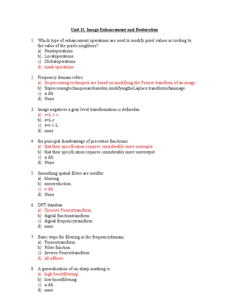 DIP Unit 2 MCQ | PDF | Image Processing | Electrical Engineering