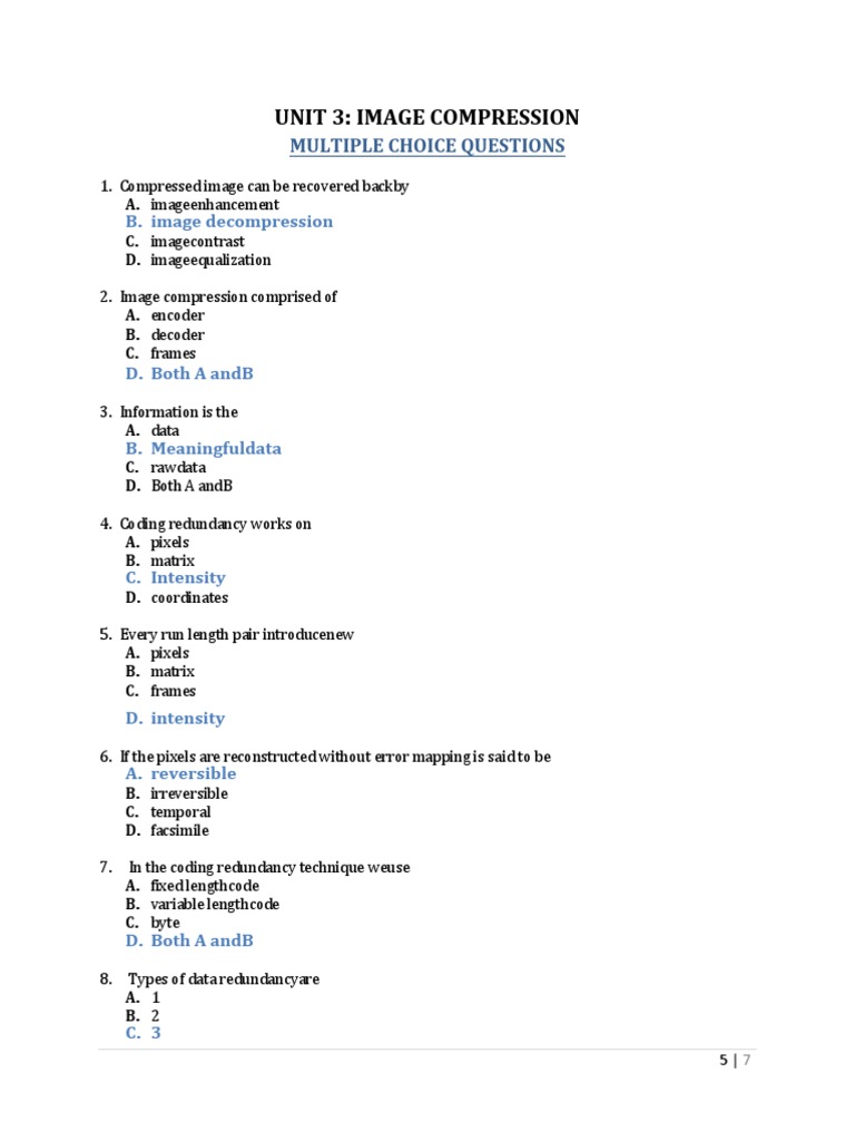 DIP Unit 3 MCQ | PDF | Data Compression | Computer File Formats