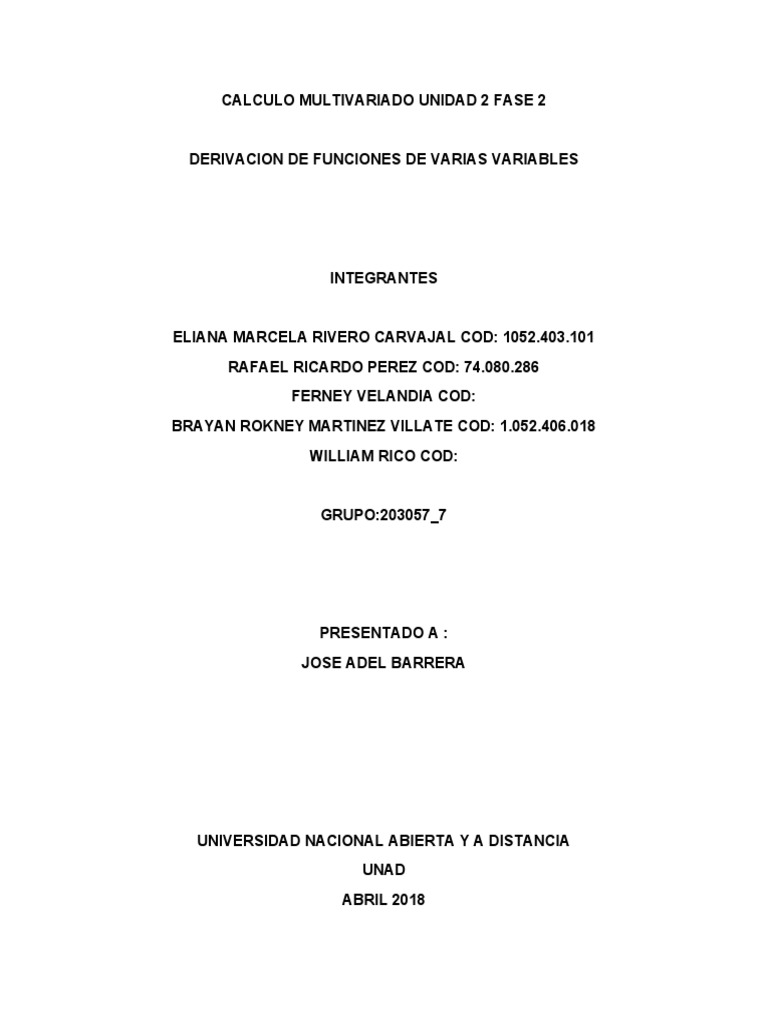 Calculo Multivariado Unidad 2 Fase 2 | PDF | Derivado | Regresión lineal