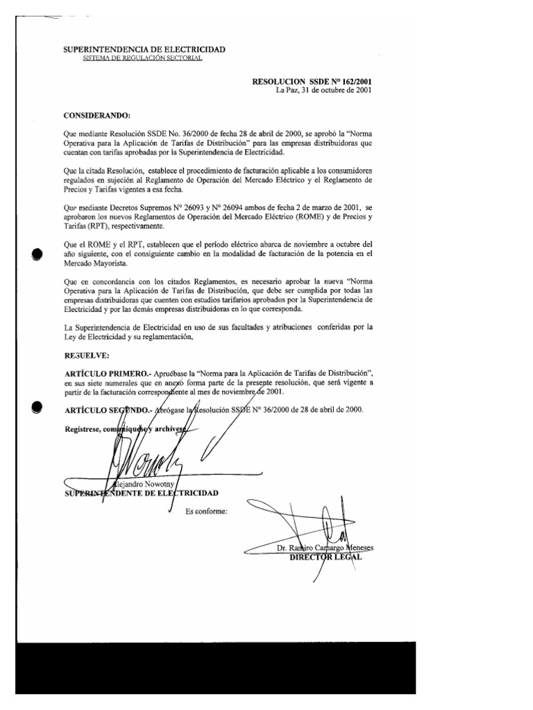 Resolucion SSDE 162 2001 | PDF