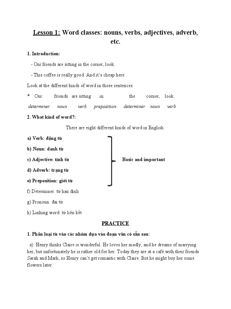 Lesson 1: Word Classes: Nouns, Verbs, Adjectives, Adverb, Etc | PDF ...