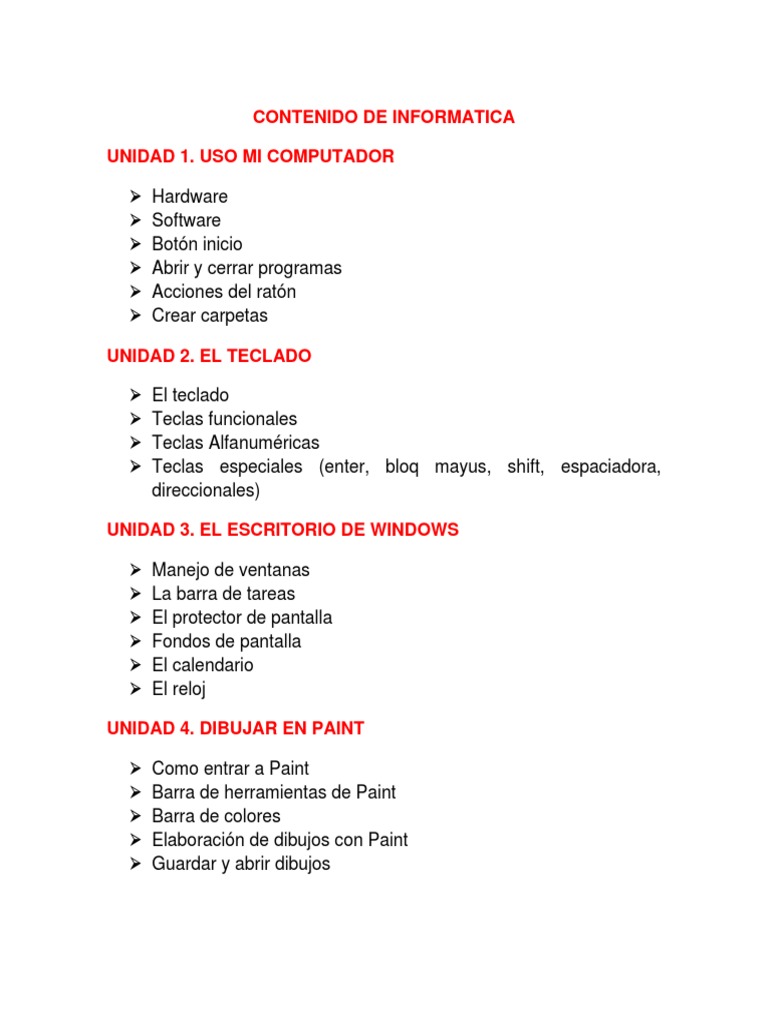 Contenido de Informatica Grado 2do | PDF
