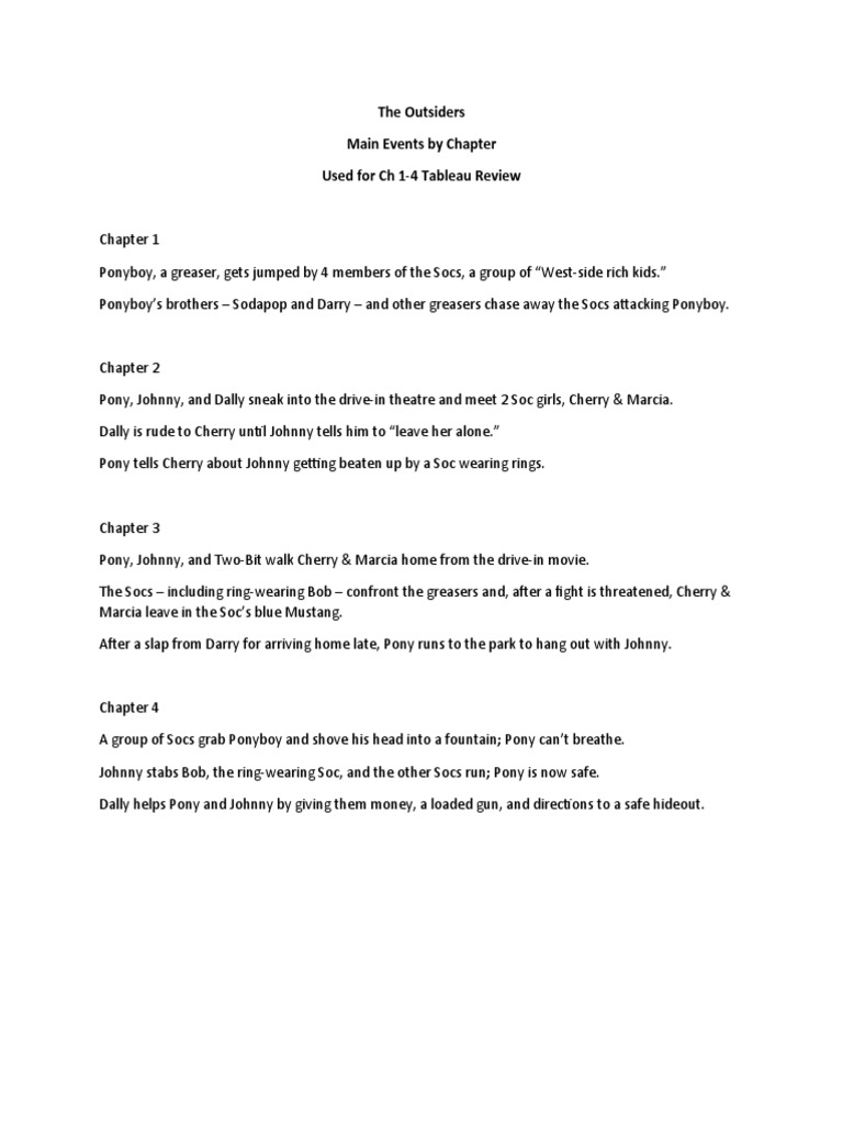 Key Events from Chapters 1-4 of The Outsiders | PDF | Children's Books ...
