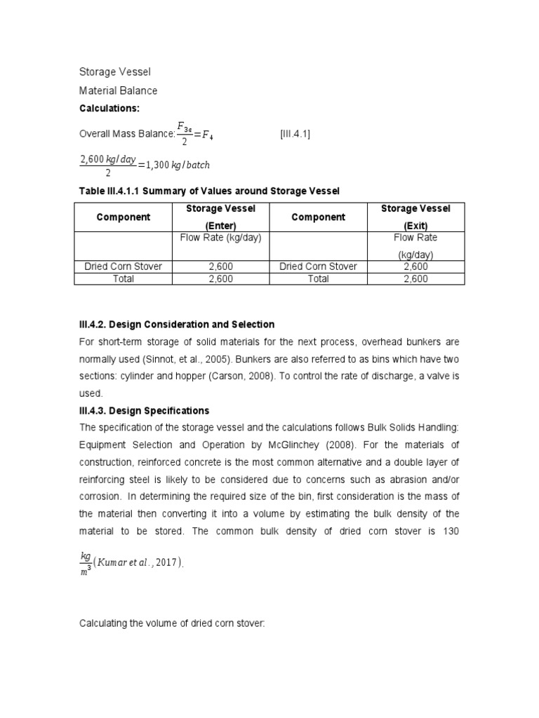 Storage Vessel Material Balance: Calculations | Download Free PDF ...