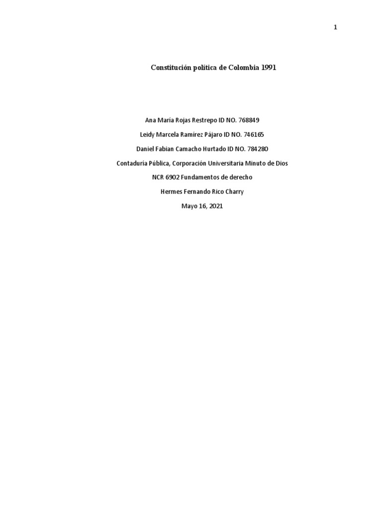 Constitución Política De 1991 Pdf Constitución Gobierno