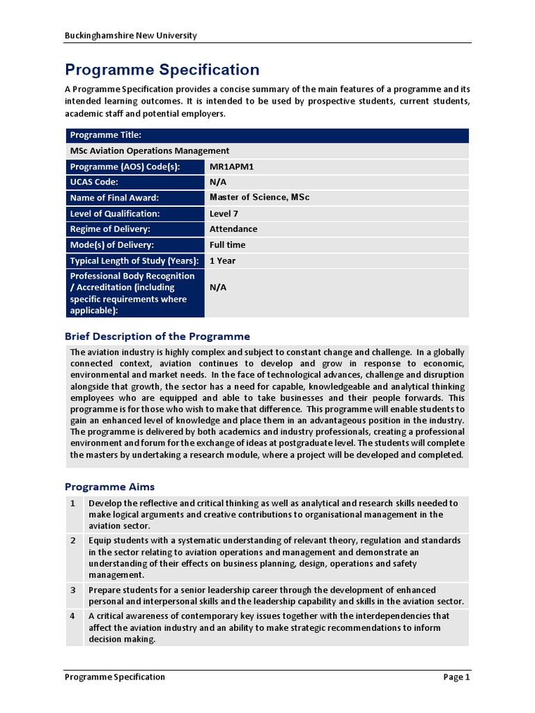MSc Aviation Operations Management Overview | PDF | Educational ...
