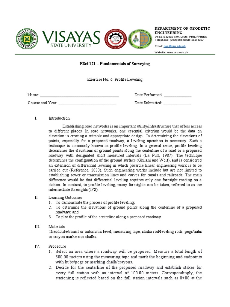 Exercise 6 - Profile Leveling | PDF | Teaching Mathematics | Nature