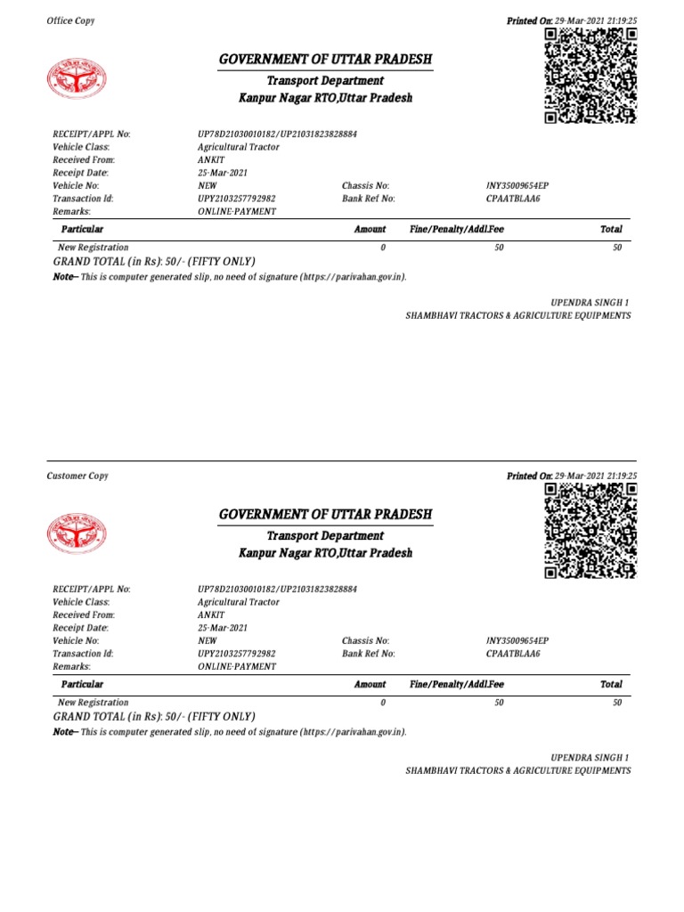 RTO Payment Receipt - Ankit | PDF | Receipt | Service Industries