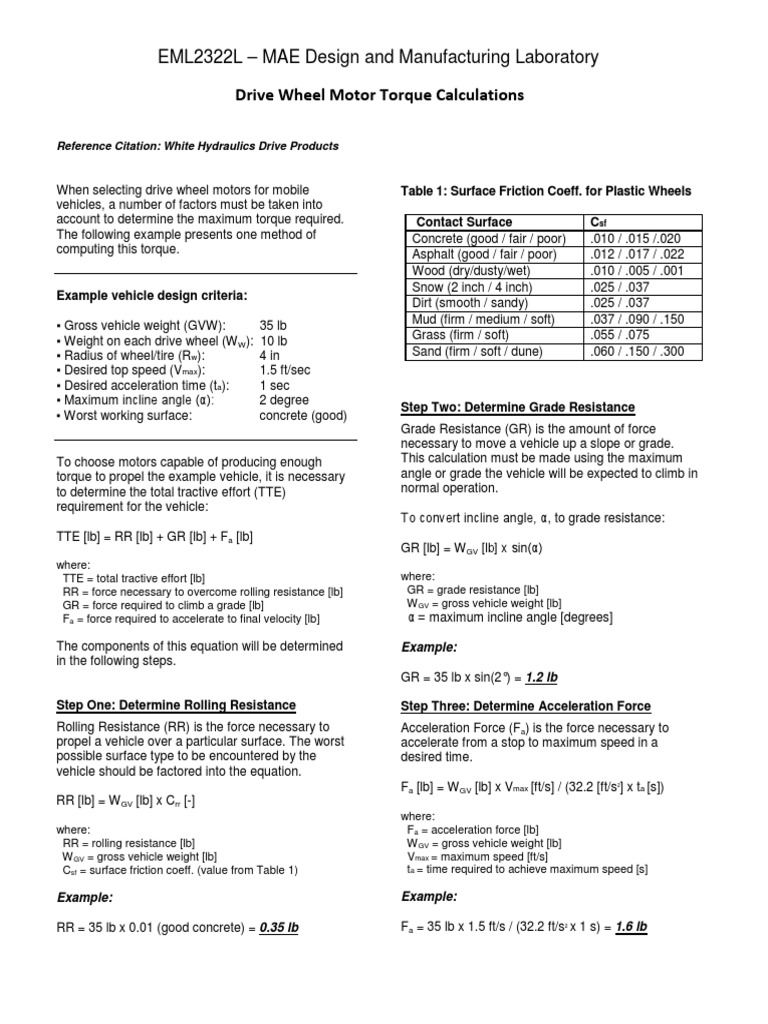 EML2322L Drive Wheel Motor Torque Calculations | PDF | Friction | Torque